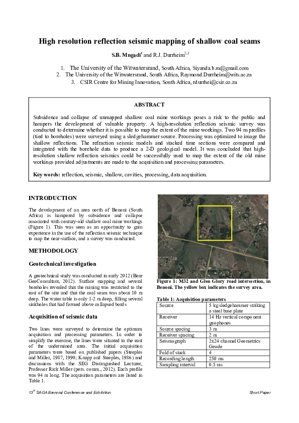 (PDF) High Resolution Reflection Seismic Mapping Of Shallow Coal Seams