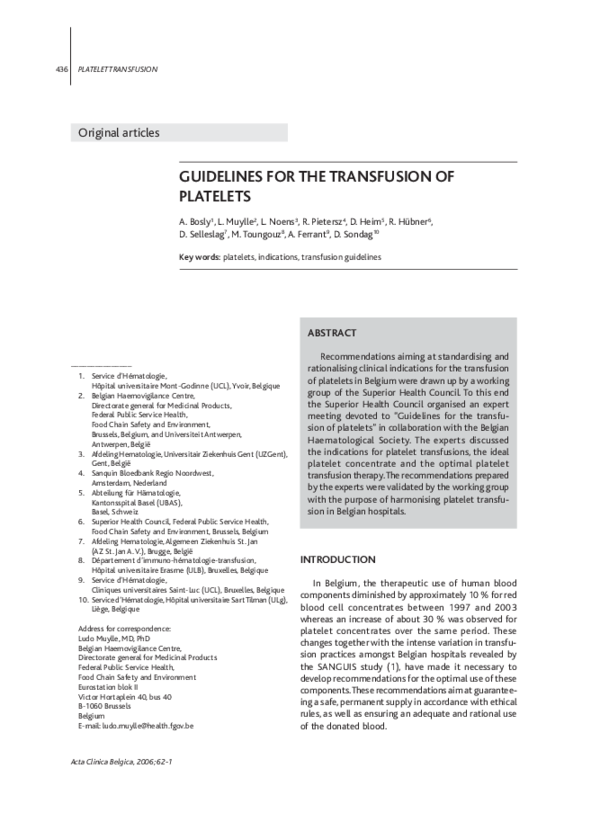 (PDF) Platelet Transfusion Guidelines for the Transfusion of Platelets