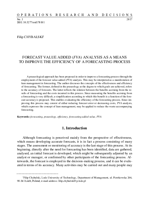 (PDF) Forecast Value Added (FVA) Analysis as a Means to Improve the ...