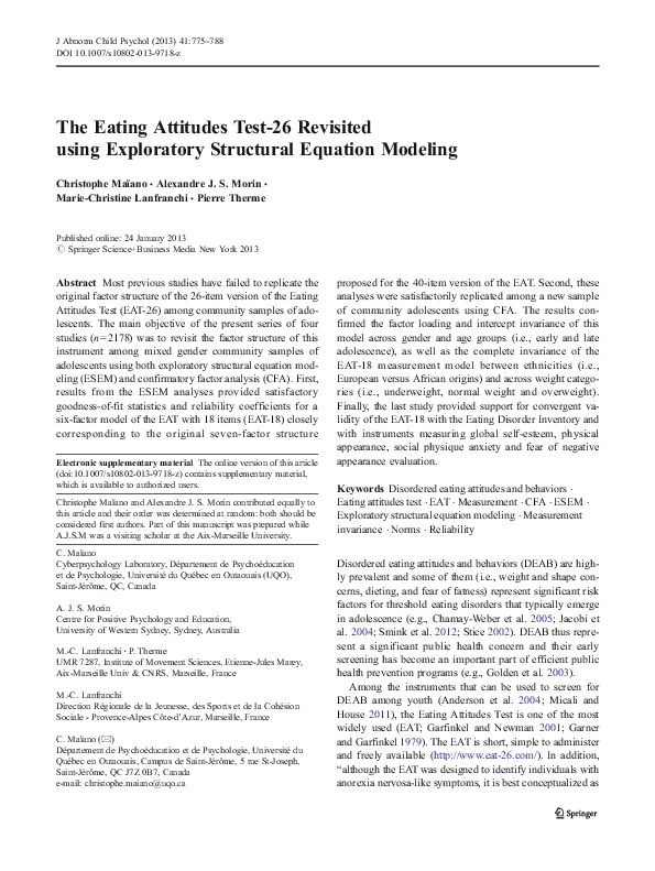 (PDF) The Eating Attitudes Test-26 Revisited using Exploratory ...