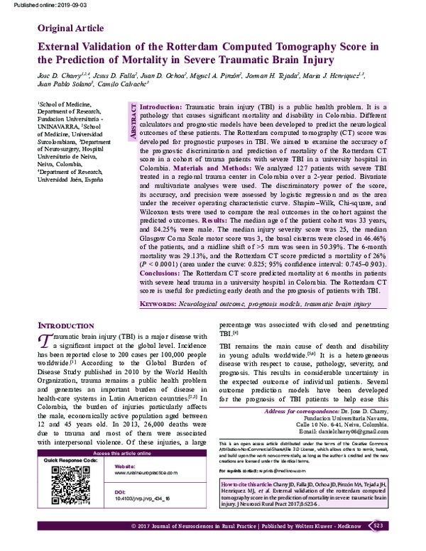 (PDF) External validation of the rotterdam computed tomography score in ...