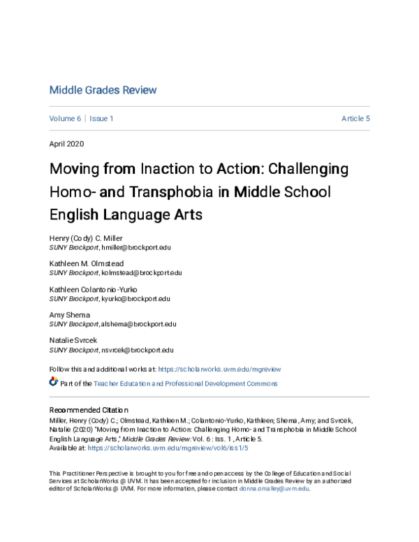 (PDF) Challenging Phobia in Middle School ELA