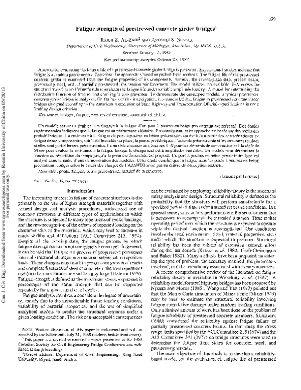 (PDF) Fatigue strength of prestressed concrete girder bridges