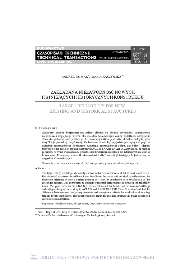 (PDF) Target reliability for new, existing and historical structures