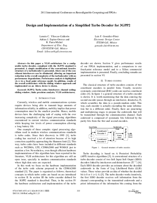 Pdf Design And Implementation Of A Simplified Turbo Decoder For 3gpp2