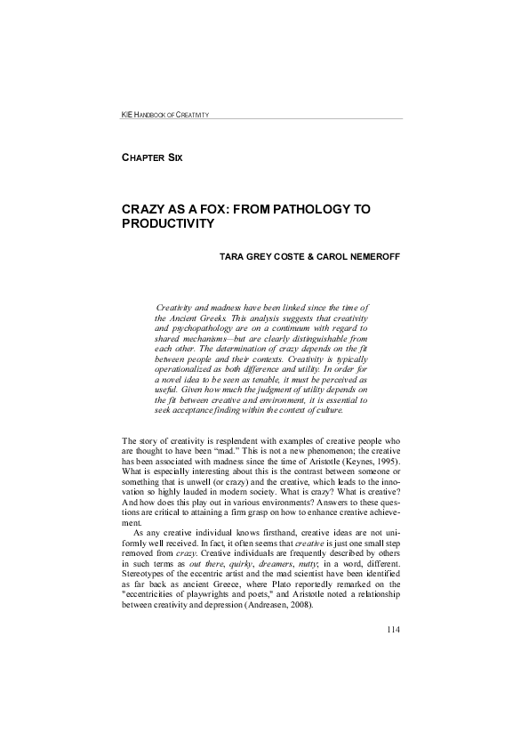 (PDF) Crazy as a Fox: From Pathology to Productivity