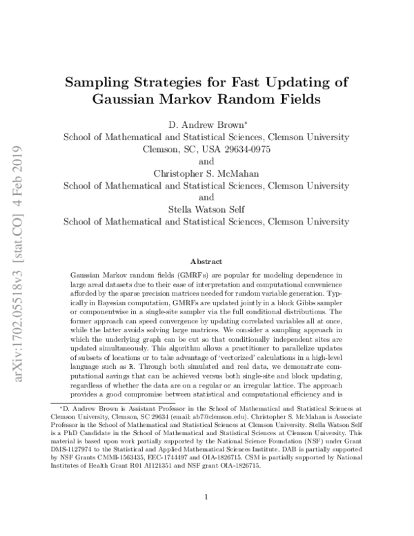 Pdf Sampling Strategies For Fast Updating Of Gaussian Markov Random Fields