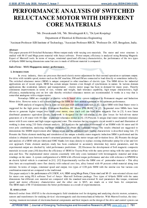 (PDF) Switched Reluctance Motor Performance Analysis