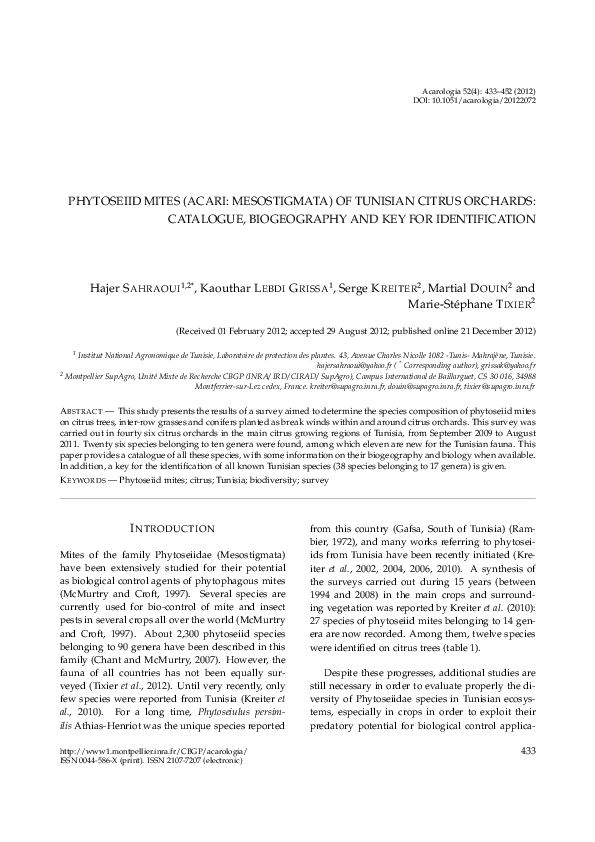 (PDF) Phytoseiid mites (Acari: Mesostigmata) of Tunisian citrus ...