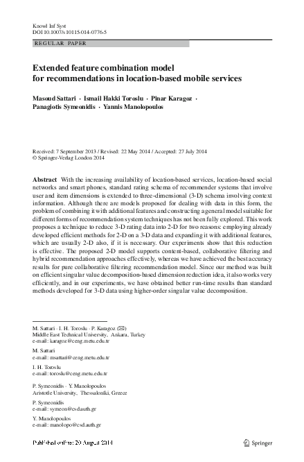 (PDF) Extended feature combination model for recommendations in ...