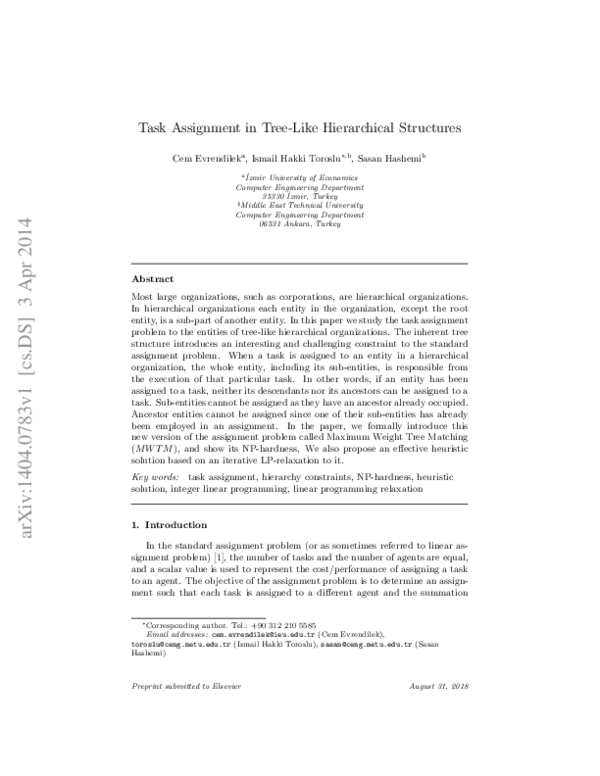 Pdf Task Assignment In Tree Like Hierarchical Structures 3896