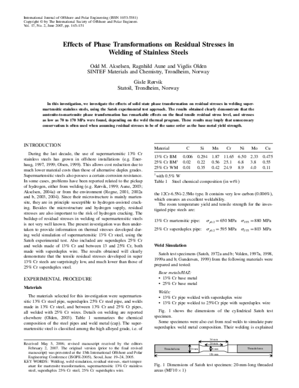 (PDF) Effects of Phase Transformations On Residual Stresses In Welding ...