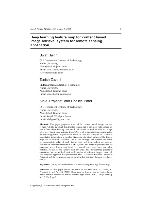 Pdf Deep Learning Feature Map For Content Based Image Retrieval System For Remote Sensing