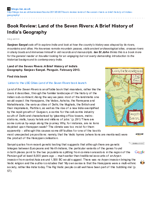 (PDF) Land of the Seven Rivers: A Brief History of India's Geography