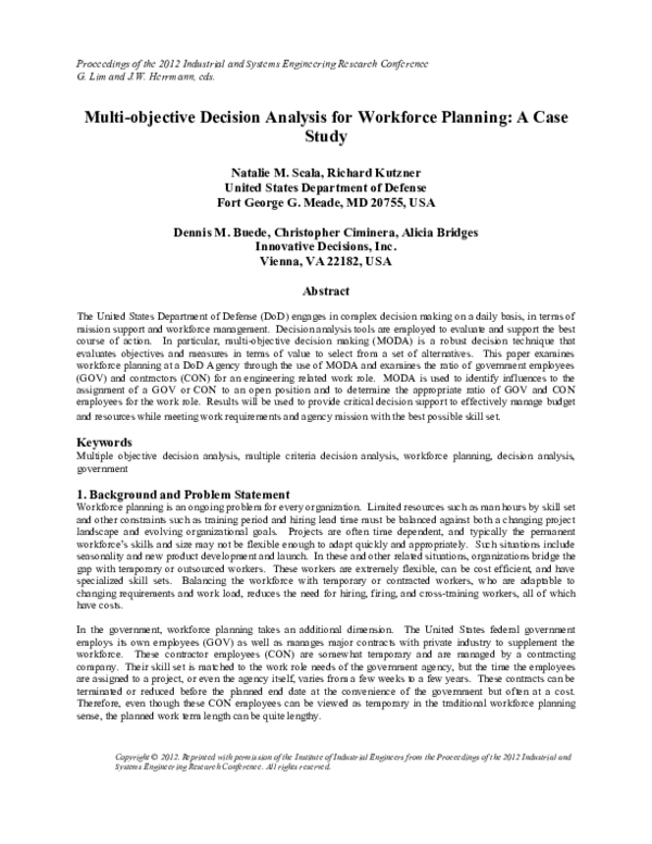 (PDF) Multi-objective Decision Analysis for Workforce Planning: A Case ... (PDF) Multi-objective Decision Analysis for Workforce Planning: A Case ...