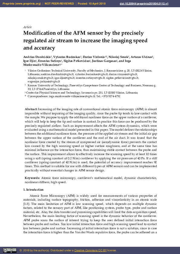 (PDF) Modification of the AFM Sensor by the Precisely Regulated Air ...