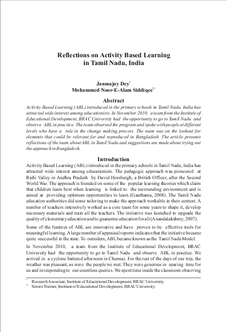 (PDF) Reflections on Activity Based Learning in Tamil Nadu, India