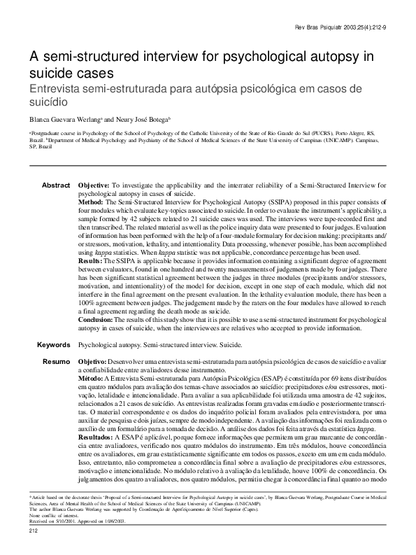 (PDF) A semi-structured interview for psychological autopsy in suicide ...