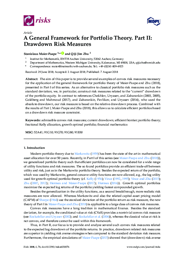 (PDF) A General Framework for Portfolio Theory. Part II: Drawdown Risk ...