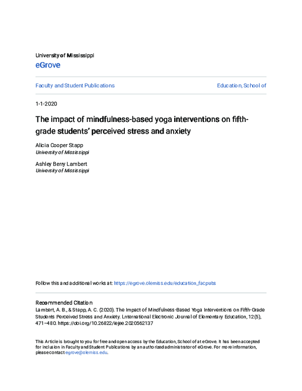 (PDF) The Impact of Mindfulness-Based Yoga Interventions on Fifth-Grade ...