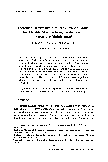 (PDF) Piecewise deterministic Markov process model for flexible manufacturing systems with ...
