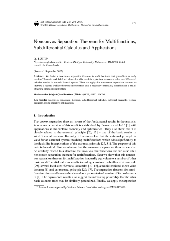 (PDF) Nonconvex Separation Theorem and Applications