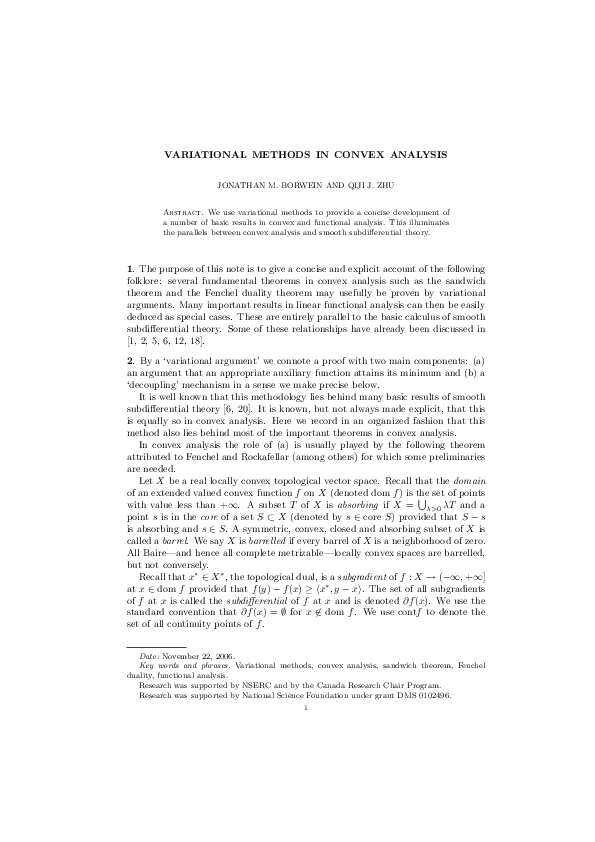 (PDF) Variational methods in convex analysis
