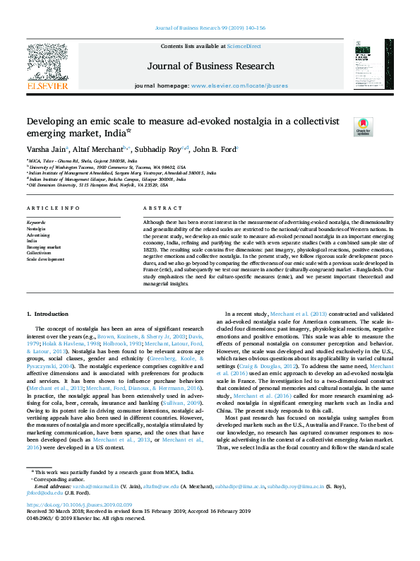 (PDF) Developing an emic scale to measure ad-evoked nostalgia in a ...