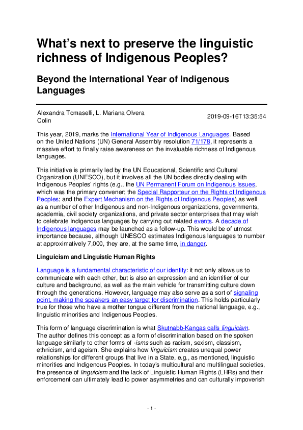 (PDF) What’s next to preserve the linguistic richness of Indigenous ...