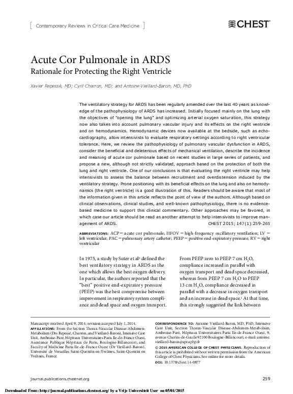 (PDF) Acute Cor Pulmonale in ARDS