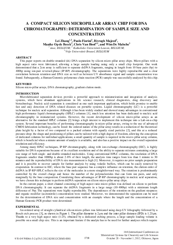 (PDF) A Compact Silicon Micropillar Array Chip for Dna Chromatography ...