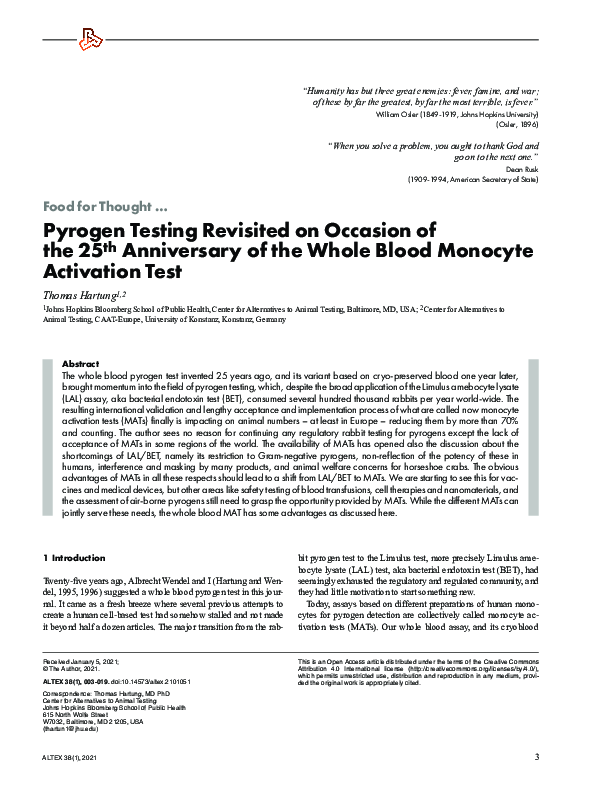 (PDF) Pyrogen testing revisited on occasion of the 25th anniversary of ...