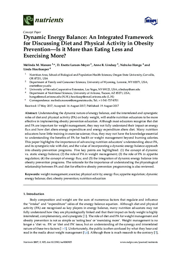 (PDF) Dynamic Energy Balance: An Integrated Framework for Discussing ...