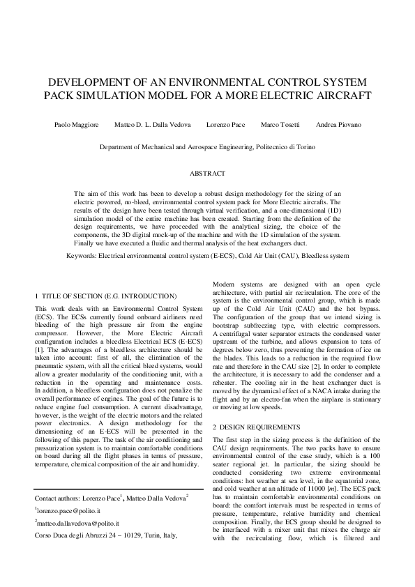 (PDF) Development of an Environmental Control System Pack simulation ...