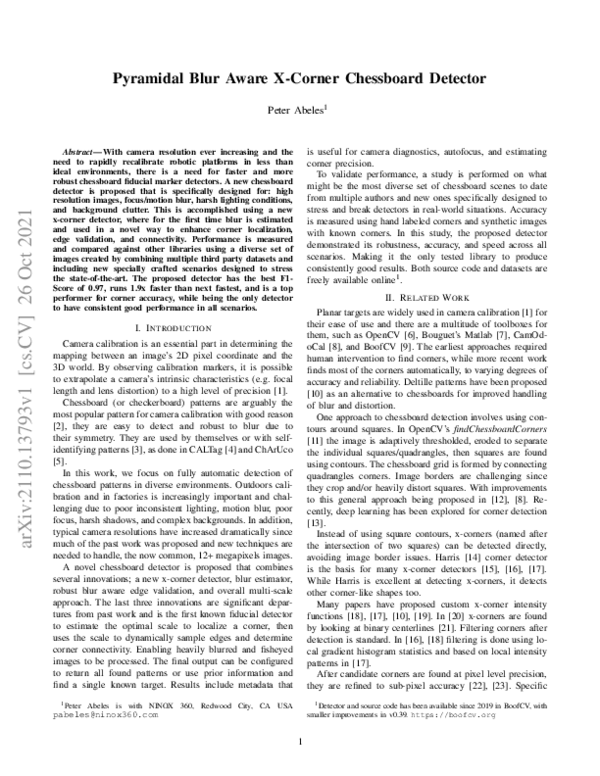 (PDF) Pyramidal Blur Aware X-Corner Chessboard Detector | Peter Abeles - Academia.edu