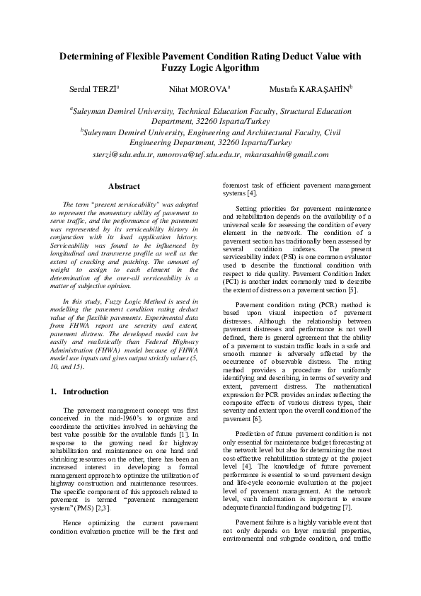(PDF) Determining of Flexible Pavement Condition Rating Deduct Value with Fuzzy Logic Algorithm