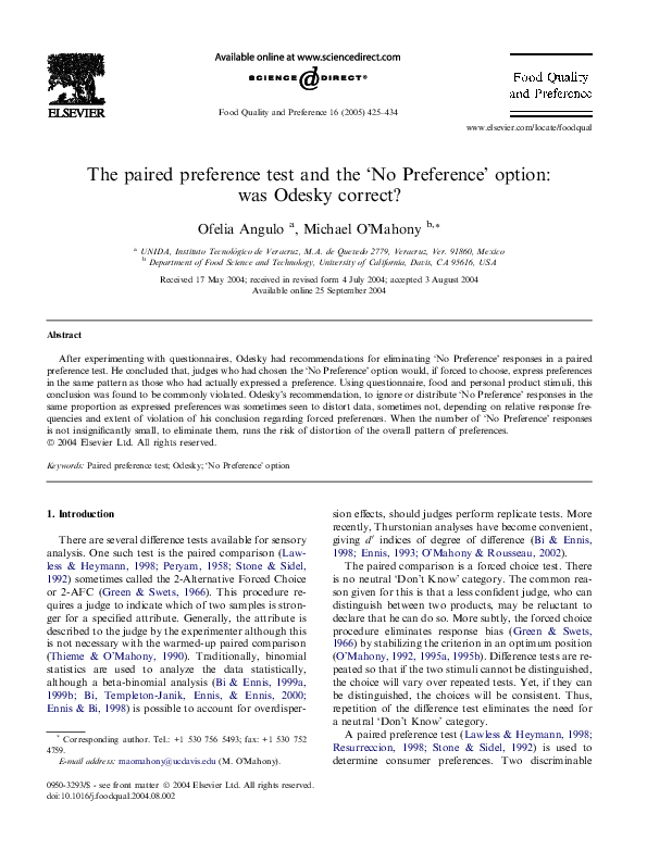 (PDF) The paired preference test and the ‘No Preference’ option: was ...