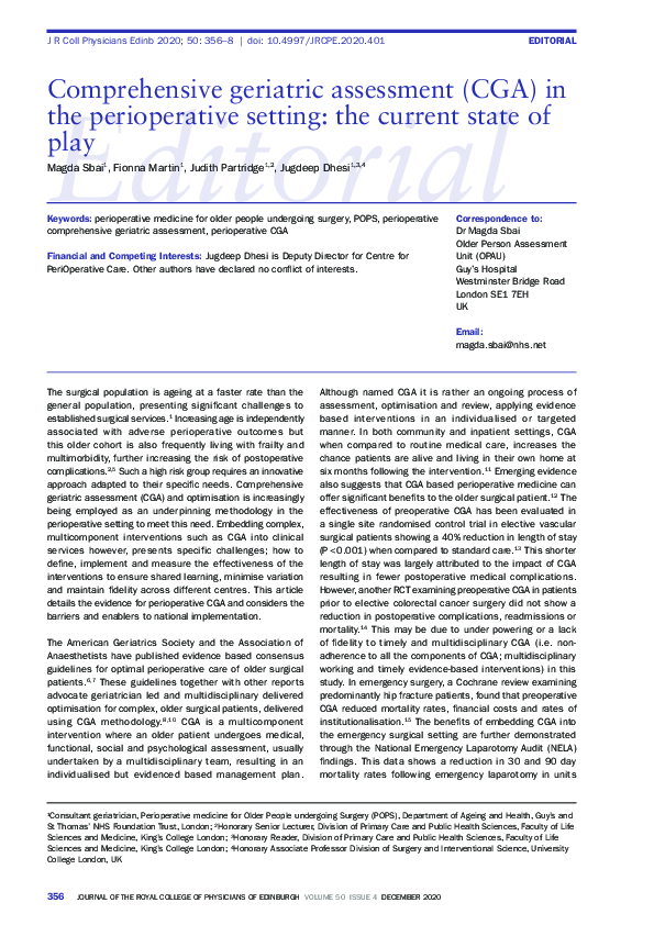 (PDF) Comprehensive geriatric assessment (CGA) in the perioperative ...