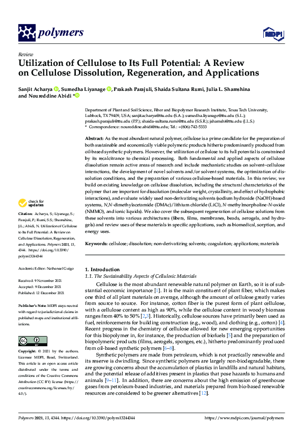 (PDF) Utilization of Cellulose to Its Full Potential: A Review on ... (PDF) Utilization of Cellulose to Its Full Potential: A Review on ...