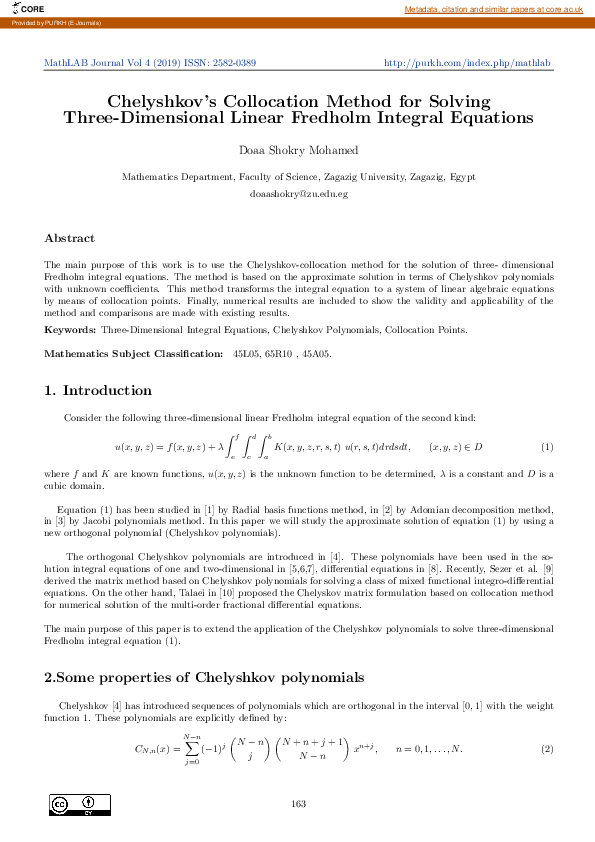 (PDF) Chelyshkov’s Collocation Method for Solving Three-Dimensional ...