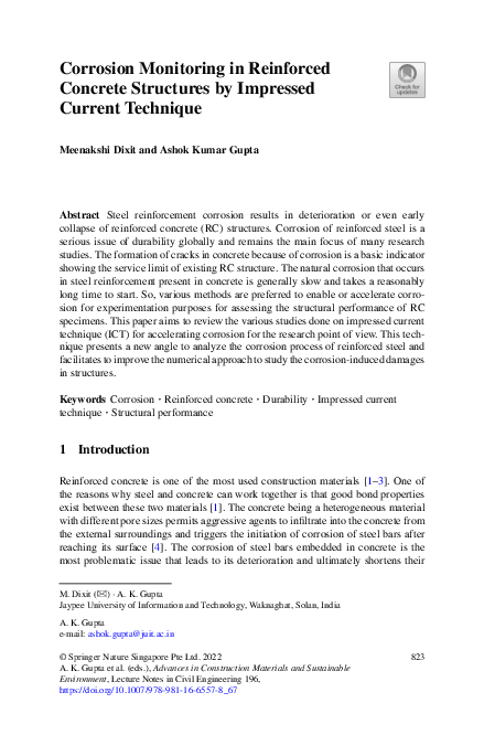 Pdf Corrosion Monitoring In Reinforced Concrete Structures By Impressed Current Technique