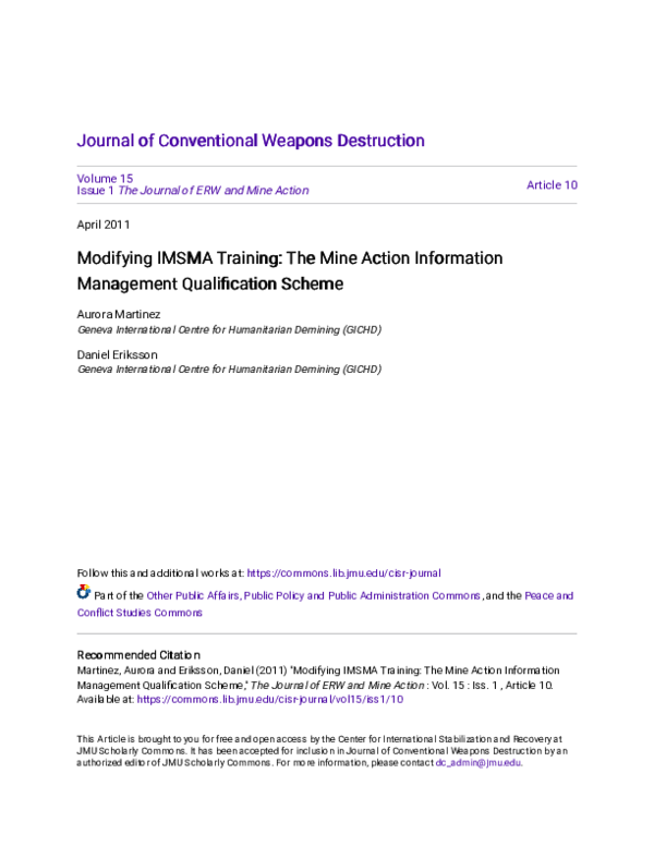 (PDF) Modifying IMSMA Training: The Mine Action Information Management ...