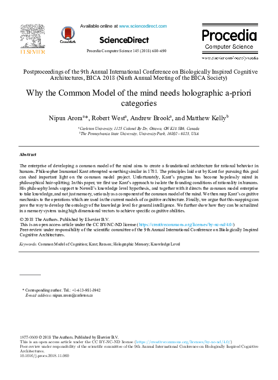 (PDF) Why the Common Model of the mind needs holographic a-priori ...