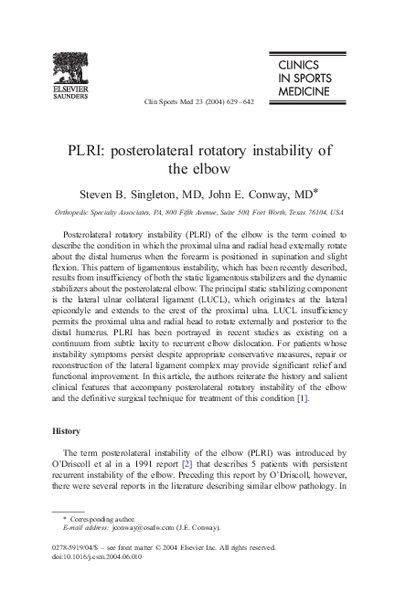 (PDF) PLRI: posterolateral rotatory instability of the elbow
