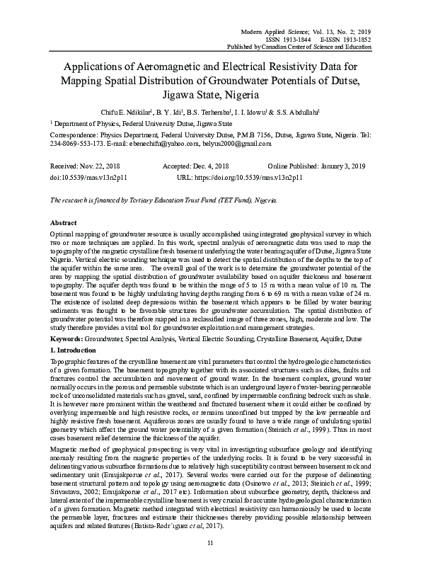 (PDF) Applications of Aeromagnetic and Electrical Resistivity Data for ...
