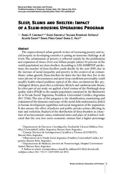(PDF) Sleep, Slums and Shelter: Impact of a Slum-housing Upgrading Program
