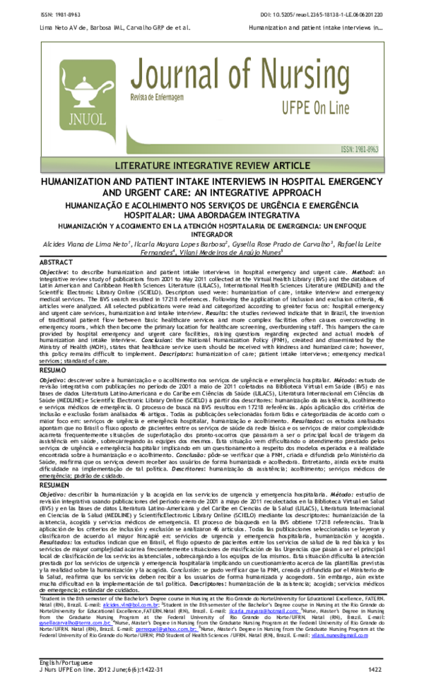 (PDF) Humanization and patient intake interviews in hospital emergency ...