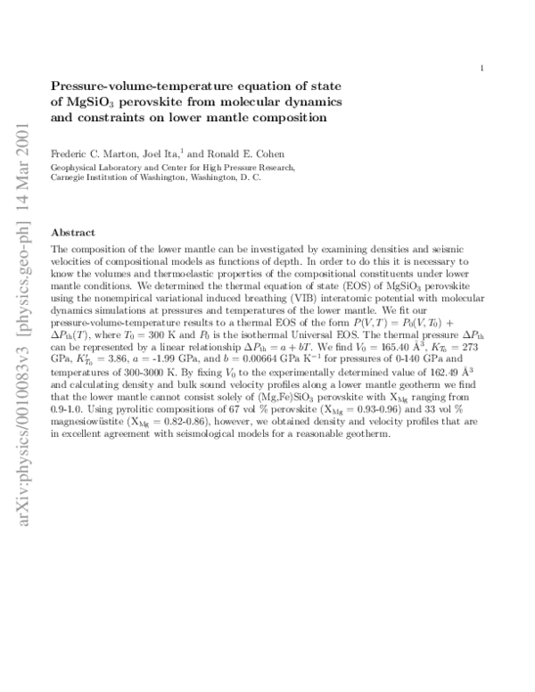 (PDF) Pressure-volume-temperature equation of state for alpha-FeOOH ...