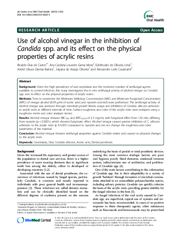 (PDF) Use of alcohol vinegar in the inhibition of Candida spp. and its ...