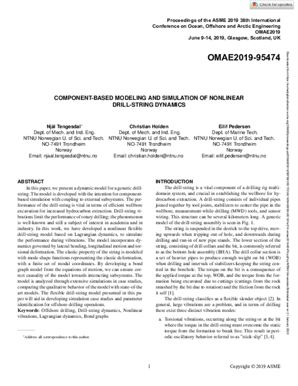 Pdf Component Based Modeling And Simulation Of Nonlinear Drill String